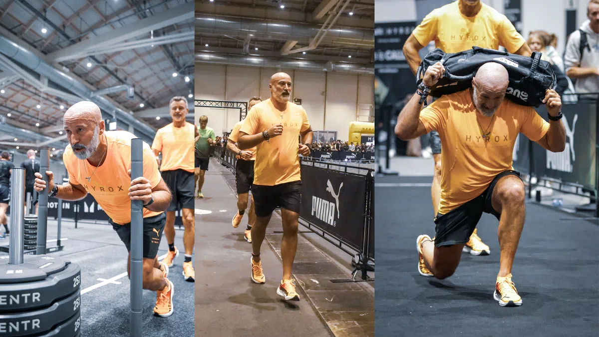 40-minuten Hyrox-workout: sled push, lunges en run